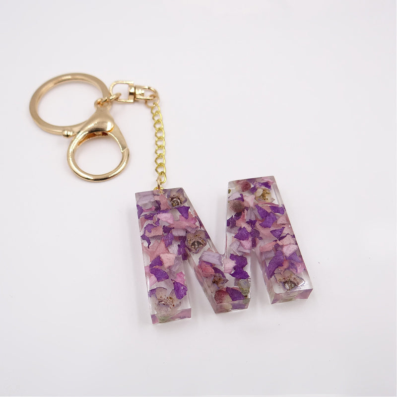 Personalized Floral Initial Keychain – Made with Your Flower Petal ...